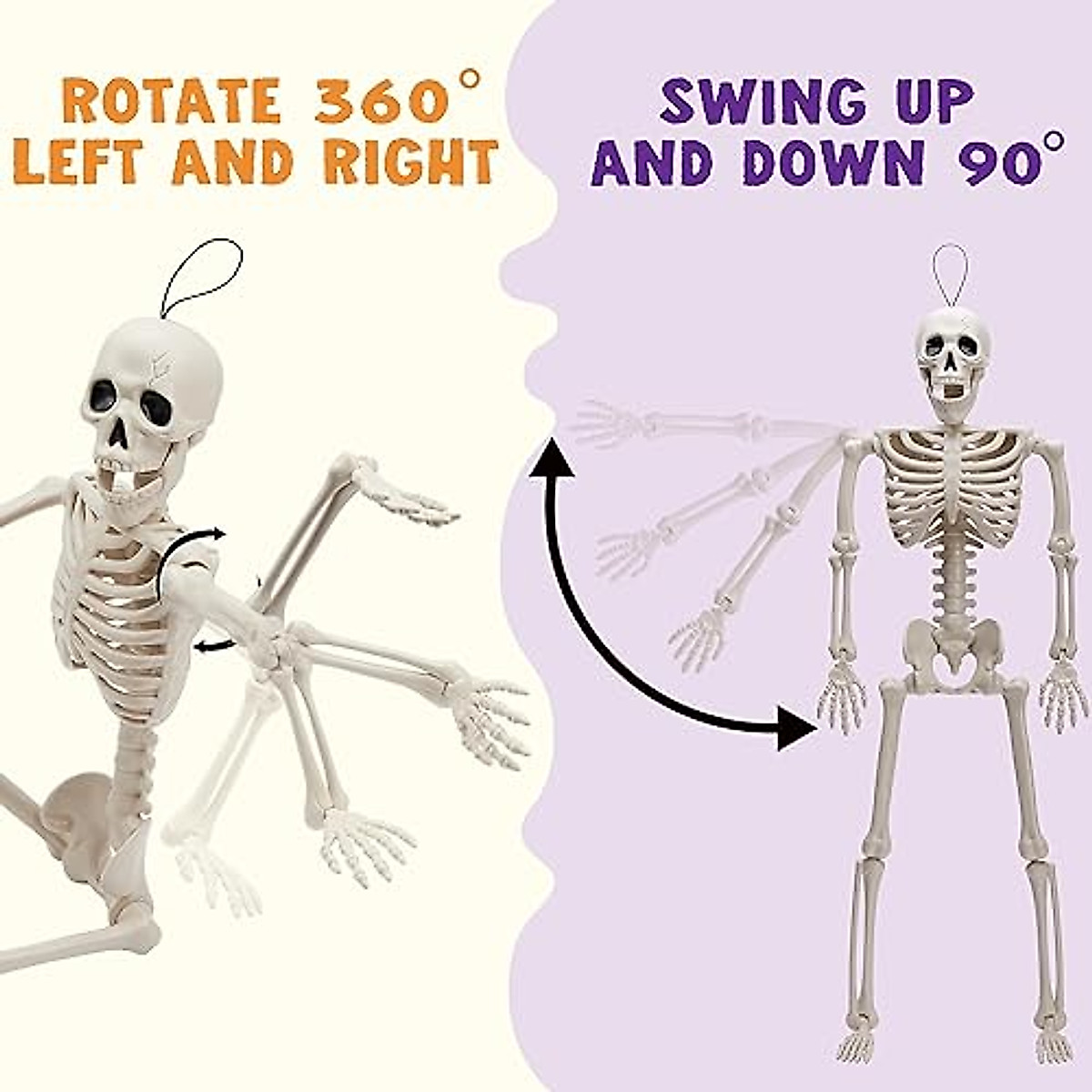 JOYIN 2 PCS 16 Inches Halloween Skeletons Full Body Posable Joints Skeletons for Halloween Graveyard Decorations, Haunted House Accessories