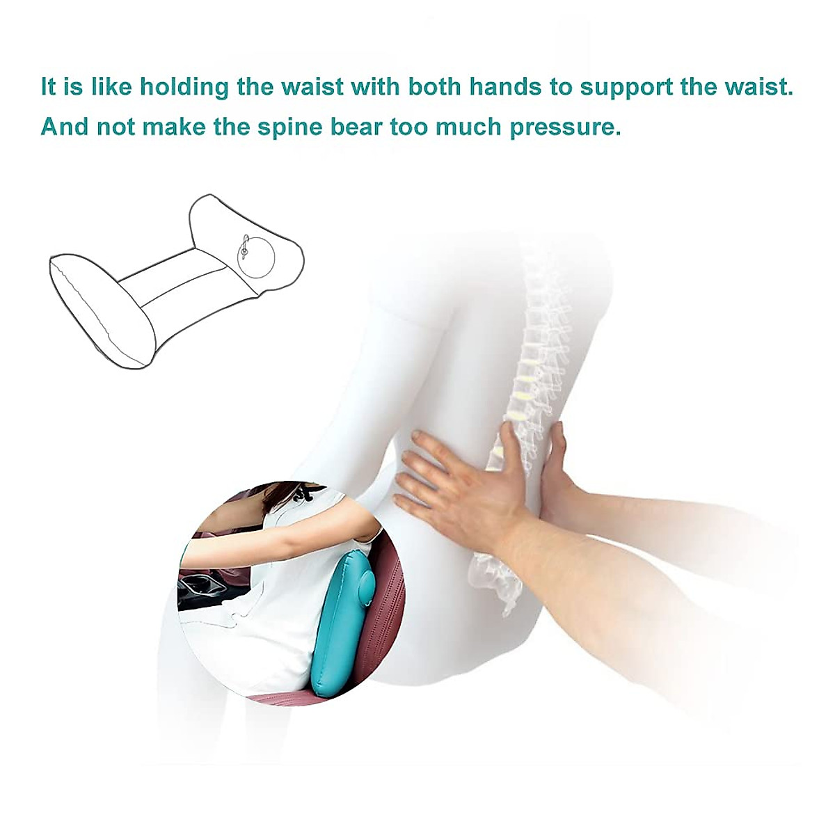 FLMAIPU Inflatable Travel Pillow, Lumbar Support Air Pillow for Traveling Airplanes/Cars/Buses/Trains/Office (Blue Reef)