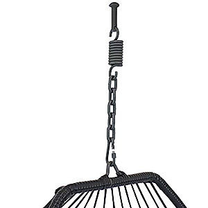 Sunnydaze Penelope Black Steel and Polyethylene Wicker Hanging Egg Chair with Turquoise Polyester Seat Cushions - Bohemian Single Lounge Chair Swing - Collapsible Nylon Rope Back - 45-Inch Tall