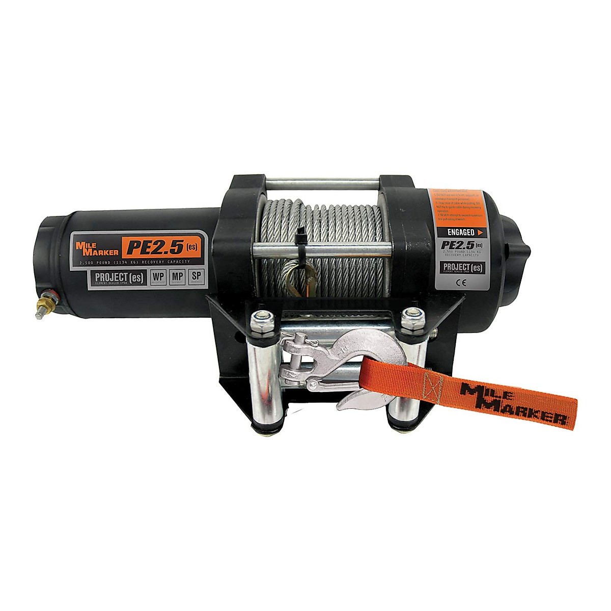 Mile Marker 77-50105BW PE2.5 ATV UTV Side by Side Electric Winch with 3/16” x 42’ Steel Cable - 2500 Pound Capacity - Fully Sealed, Submersible, Water, Mud & Snow Proof