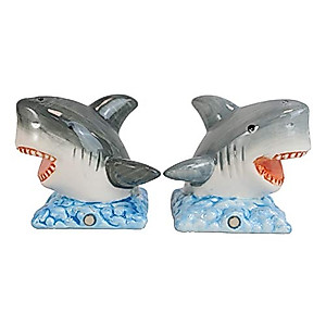 "Home Décor Accents" Ceramic Nautical Ocean Great White Sharks Salt And Pepper Shakers Figurine Set - Home Accents 33-kl1-9039