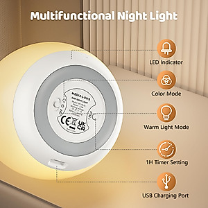 MediAcous Night Light for Kids, Baby Night Light with 8 Colors Changing & Dimming Function, Rechargeable Night Light with 1 Hour Timer & Touch Control, Up to 100H