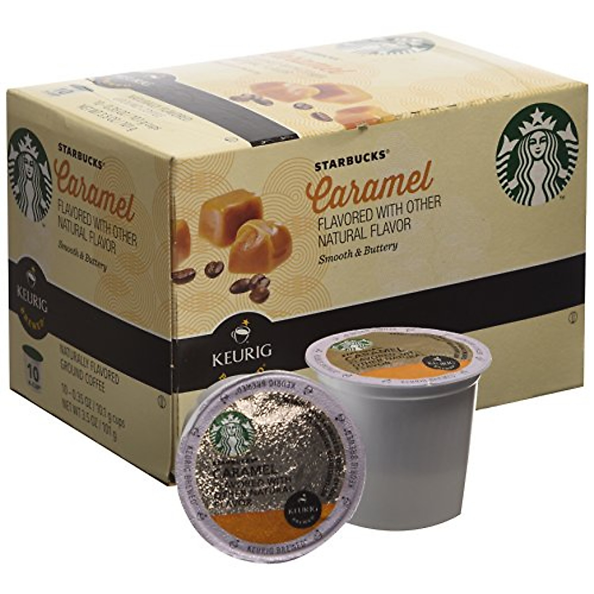 Starbucks Flavored Coffee K-Cup Pods, Caramel Flavored Coffee, Made without Artificial Flavors, Keurig Genuine K-Cup Pods, 10 CT K-Cups/Box (Pack of 1 Box)