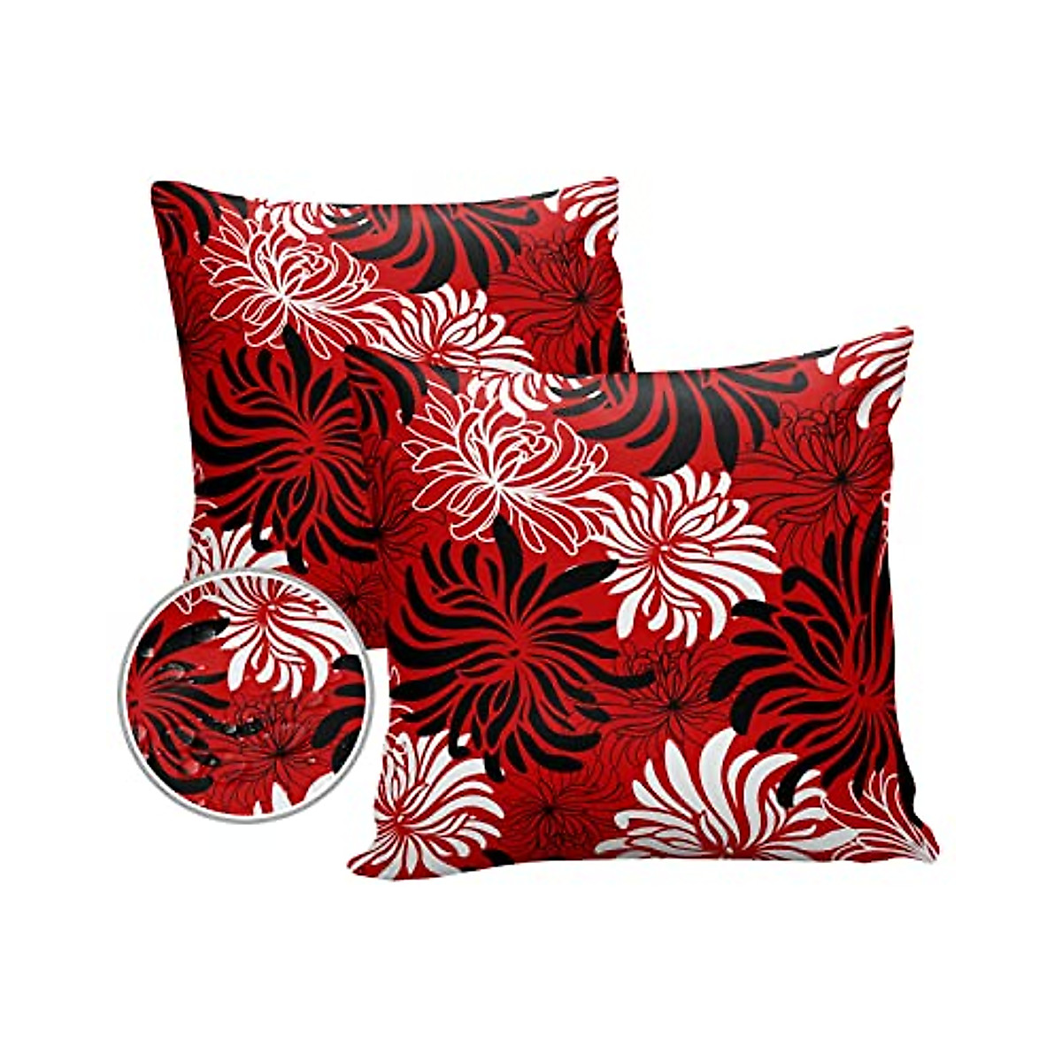 Brawvy Pillow Covers 16x16 inch Outdoor Decorative Waterproof Pillow Covers Spring Flower Red and Black Chrysanthemum Throw Pillowcase Shell for Patio Tent Couch Set of 2