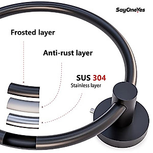 Sayoneyes Matte Black Towel Ring - Premium Quality SUS304 Stainless Steel Rust Proof Hand Towel Holder – Heavy Duty Round Towel Holder for Bathroom Wall Mounted