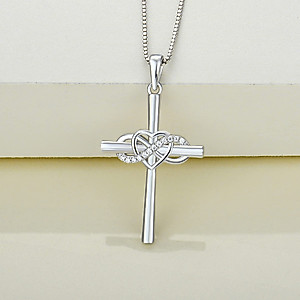 YL Cross Necklace Sterling Silver Infinity Heart Crucifix Pendant Cubic Zirconia Criss Jewelry for Women