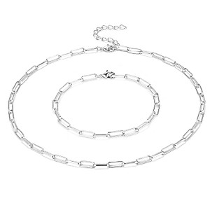 COZLANE Silver Paperclip Chain Necklace for Women Dainty Oval Link Chain Choker Necklace and Bracelet Set for Women Girls