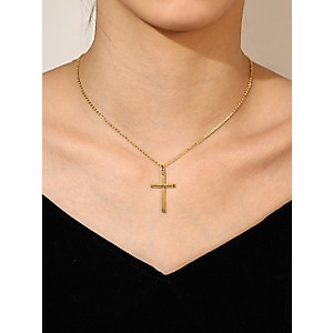 FANCIME Yellow Gold Plated 925 Sterling Silver Beveled Cross Pendant Necklace Dainty Fine Delicate Jewelry Easter Gifts for Women 18 INCHES