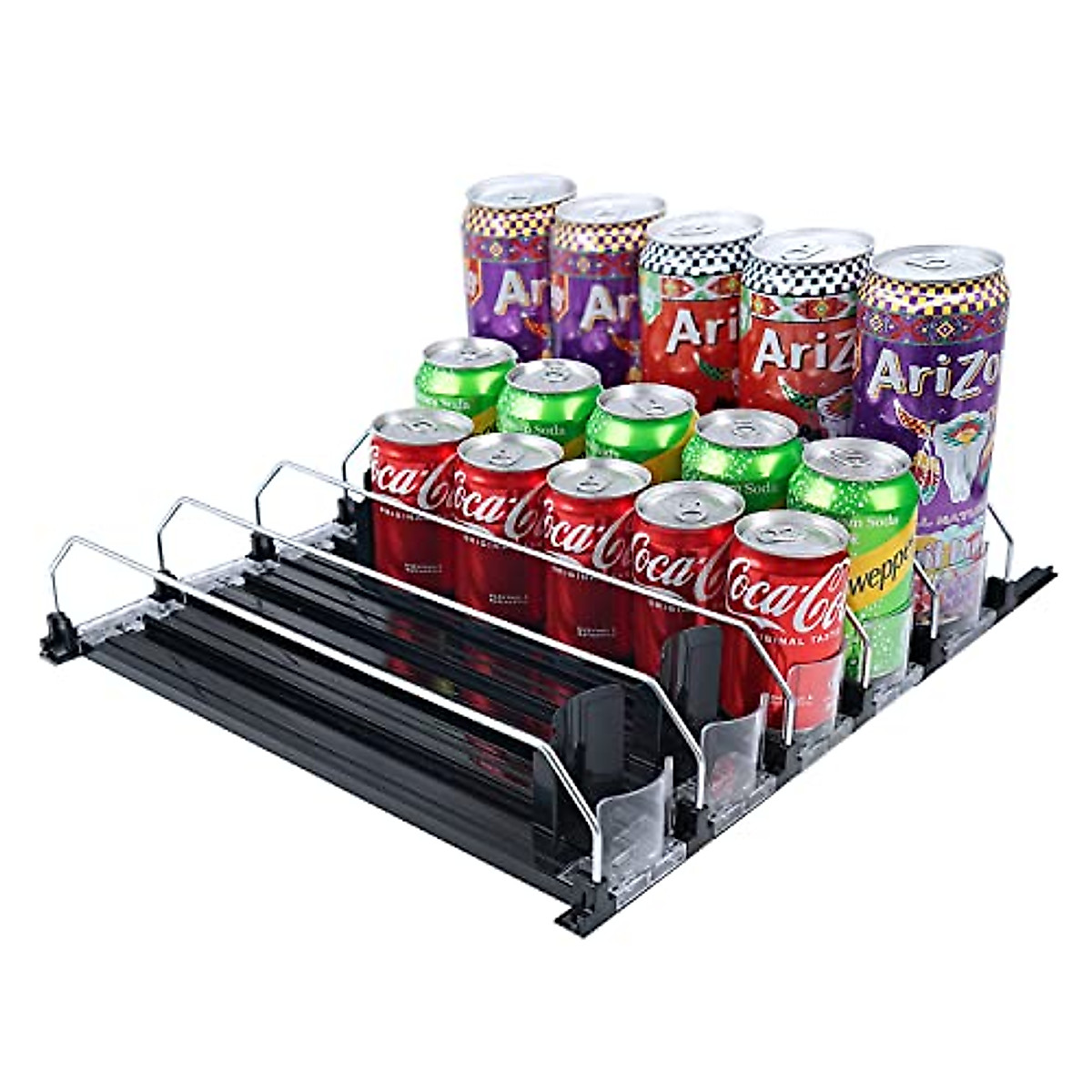 BUDO Soda Can Organizer for Fridge, Self-Pushing Drink Holder for Refrigerator, Adjustable Width Beverage Water Beer Storage for Kitchen Pantry, Holds up to 30 Cans (16.4inch, 5 Rows)