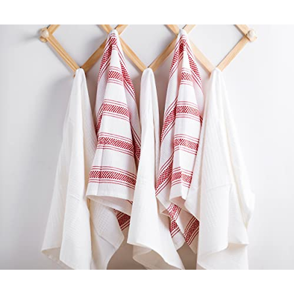 6 Pack Red Cotton Dish Towels for Kitchen - Ticking Stripe Dish Towels - Kitchen Hand Towels - Farmhouse Dish Towels - Red Kitchen Towels Linen - Soft, Highly Absorbent, Hanging Loop, 18”x 28”