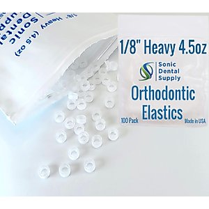 1/8 inch Heavy 4.5 oz - Orthodontic Elastic Rubber Bands - 100 Pack - Clear Latex Free, Small, Braces, Dreadlocks Hair Braids, Tooth Gap, Packaging, Crafts, Sonic Dental Supply - Made in USA