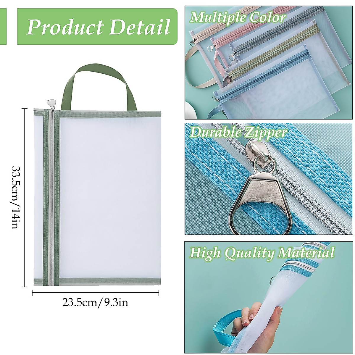 10 Pack Colored Breathable Mesh Zipper Pouch Bags, Large Nylon Toy Storage & Organization Nets with Handle and Zipper, Hangable Visible Puzzle A4 Zipper Pouch for Cross Stitch (10PCS, 1-laye)