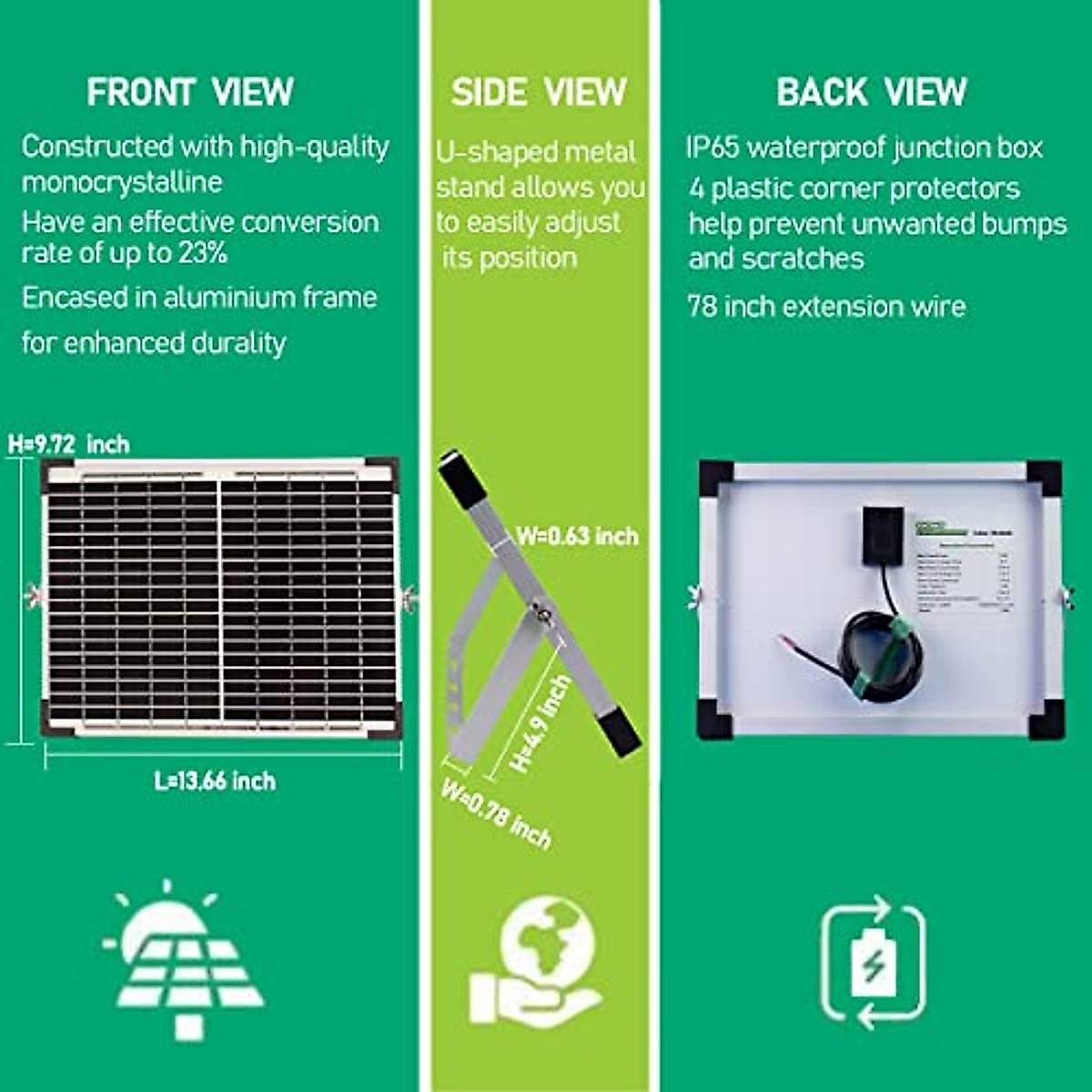 10 Watt 12V Solar Panel Kit Battery Maintainer Trickle Charger+10A 12V/24V PWM Solar Charge Controller+ Adjustable Solar Panels Mount Rack Bracket (10 Watt with Accessories)