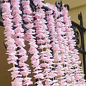 GPARK 10 Pack 6.5 Feet / 78 inch Wisteria Artificial Fake Hanging Flowers Silk Vine Ratta Plants Leaf Garland for Home Wedding Party Garden Outdoor Greenery Wall Decoration Pink