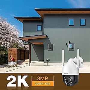 Jennov 2K Security Camera Wireless Outdoor, Plug-in Smart Security Camera 3Mp WiFi Surveillance System,Color Night Vision, Motion Detection, Two-Way Audio, Easy Set Up