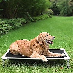 Veehoo Chew Proof Elevated Dog Bed - Cooling Raised Pet Cot - Silver Aluminum Frame and Durable Textilene Mesh Fabric, Unique Designed No-Slip Feet for Indoor or Outdoor Use, Black, Large