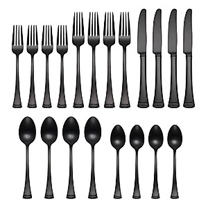 Lenox Portola Satin Black Piece Flatware Set, 20 Count, Metallic