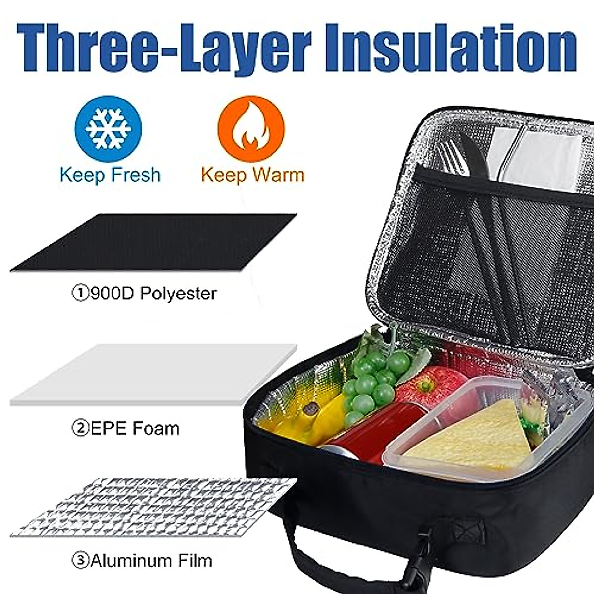 Aosbos Insulated Lunch Bag Small Mini Cooler Lunch Box for Men Women Thermal Reusable Lunch Boxes Portable Snack Bag with Handle for Work Picnic Outdoor Black