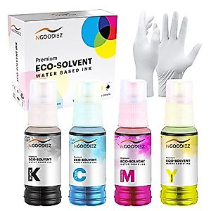 NGOODIEZ Eco Solvent Ink Auto-Fill Water Based Ink, Conversion Kit Refill Ink for Epson EcoTank & Workforce Printers - Ideal for HTV, Vinyl Stickers, Decals, T-Shirts, Mugs (1B/1C/1M/1Y, 4x70ml)