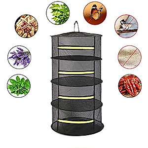 MVIFDUSGS Herb Drying Rack Net 4 Layer Black Mesh Drying Rack Hanging Drying net with Pruning Shears for Hydroponics (D24xH29.92inch)