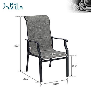 PHI VILLA Outdoor Dining Chairs Set of 4, High Back Textilene Fabric Padded Armchairs with E-Coated Steel Frame for Patio, Porch, Deck, Yard