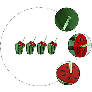NUOBESTY 4pcs Fruit Shaped Cup Plastic Drinking Cup Watermelon Sippy Cup with Straw Lids for Summer Hawaiian Tropical Luau Party Supplies