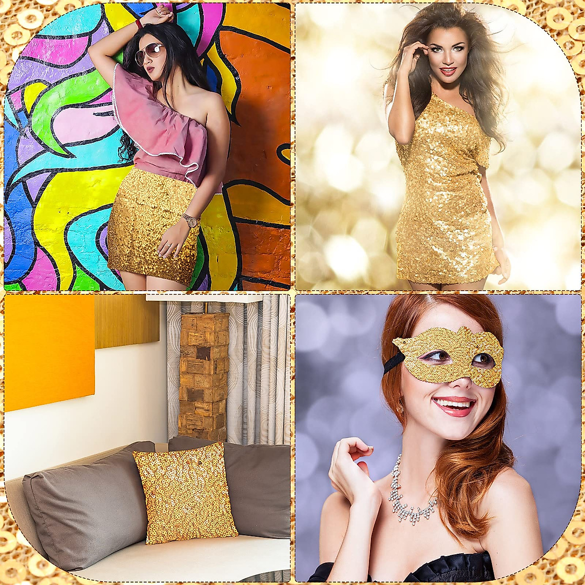 Shimeyao Sequin Fabric by The Yard, Glitter Fabric for Sewing Costumes, Shiny Fabric for Dress Clothing Wedding Backdrop Tablecloth Table Runner Home Decor(Gold, 12 Feet 4 Yard)