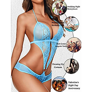 Avidlove Teddy Lingerie for Women Sexy Bodysuit One Piece Babydoll Lingerie Light Blue