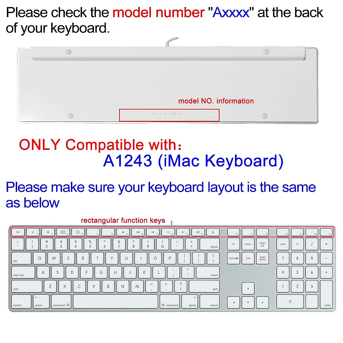 Silicone Keyboard Cover Skin for Apple iMac Keyboard with Numeric Keypad Wired USB MB110LL/B(Model: A1243), Cute Print, US Layout, Litter Flowers
