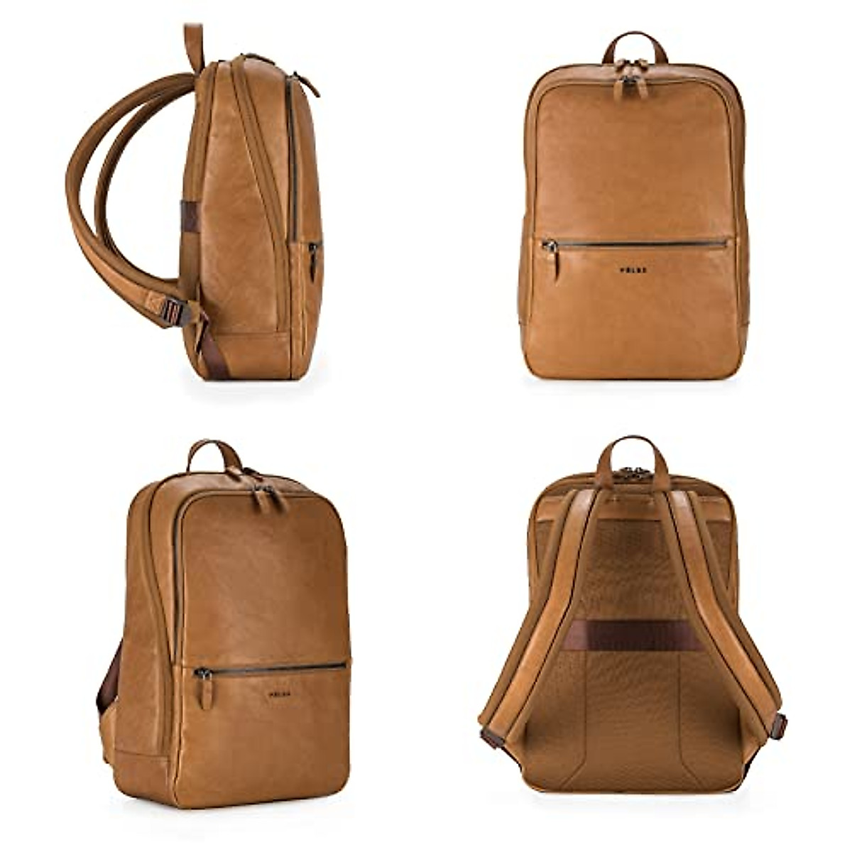 VELEZ Full Grain Leather Backpack with Laptop Compartment 14 Inch - Unisex Brown Slim Bag for College, Work and Business