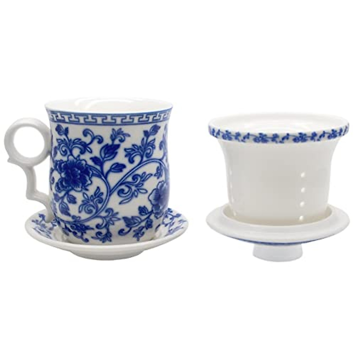 Tea Talent Porcelain Tea Cup with Infuser Lid and Saucer Sets - Chinese Jingdezhen Ceramics Coffee Mug Teacup Loose Leaf Tea Brewing System for Home Office