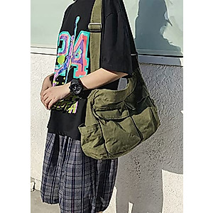 Women Men Canvas Messenger Bag Large Hobo Bag with Multiple Pockets Canvas Crossbody Shoulder Bag Messenger Tote Bag Handbag