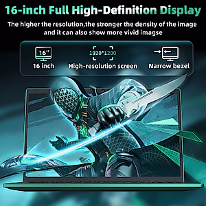Versatile 16" Green Laptop, Win 11 Pro/Office 2019, Celeron N5105, 16GB RAM, 1TB SSD, FHD IPS Display, Backlit KB, Fingerprint Unlock, USB 3.0, HDMI, Perfect for Work, Play, and Creative Ventures!