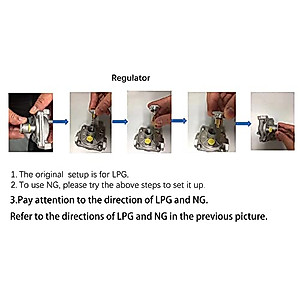 1/2'' NPT Gas Regulator, LPG Natural Gas Pressure Regulator Inlet Pressure: 1/2" PSI (3.5KPa) Outlet Pressure: LPG 10" W. C & NG 5" W. C for Gas Pressure Regulator with Gas Line Thread Tape