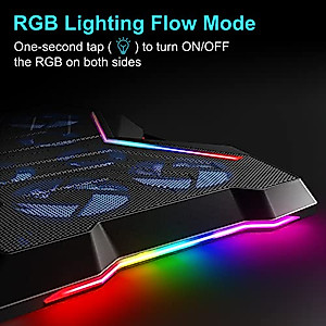 SATNK Gaming Laptop Cooling Pad with 8 Powerful Silent Cooling Fans, RGB Lights Laptop Cooler 12-16 Inch, Laptop Cooling Stand with 5 Adjustable Heights, 3 USB Ports,5ft (1.5m) Extra Long Cable