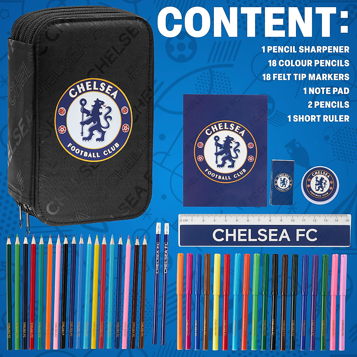 Chelsea F.C. Filled Pencil Case, Colouring and Stationery Set - School Supplies