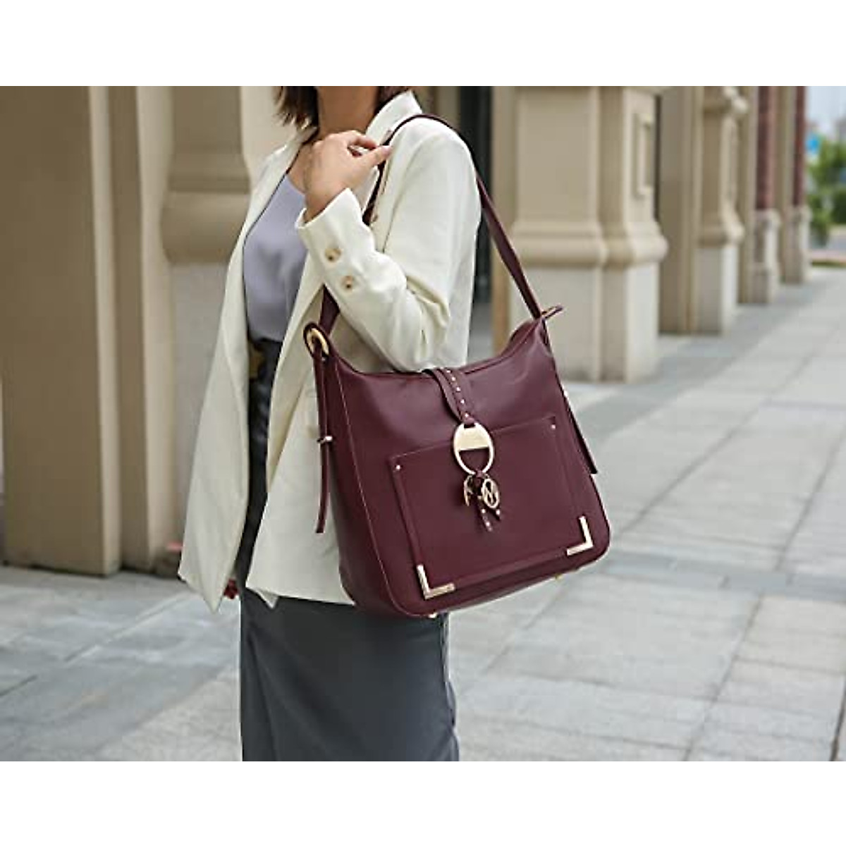 MKF Hobo Bag for Women – PU Leather Shoulder Purse Pocketbook Fashion – Top Handle Multi Pocket Handbag Taupe