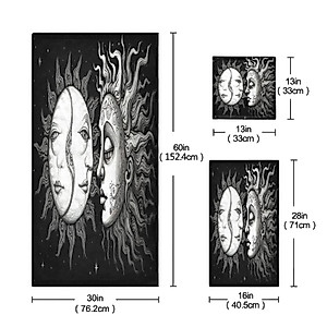 Flradish Sun and Moon Towels 3 Pack Bath Towels for Bathroom Set Soft Cotton Highly Absorbent Lightweight & Quickdry Towel Set 1 Bath Towel,1 Hand Towel,1 Washclothe