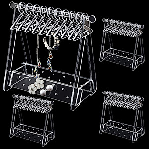 Kigley 4 Pcs Acrylic Earring Hanger Rack Earring Holder Stand Earring Display Each 52 Hole with 8 Mini Hangers Clear Hanging Jewelry Ear Studs Dangle Organizer for Women Girls, 5.31 x 5.31 x 3.27 Inch