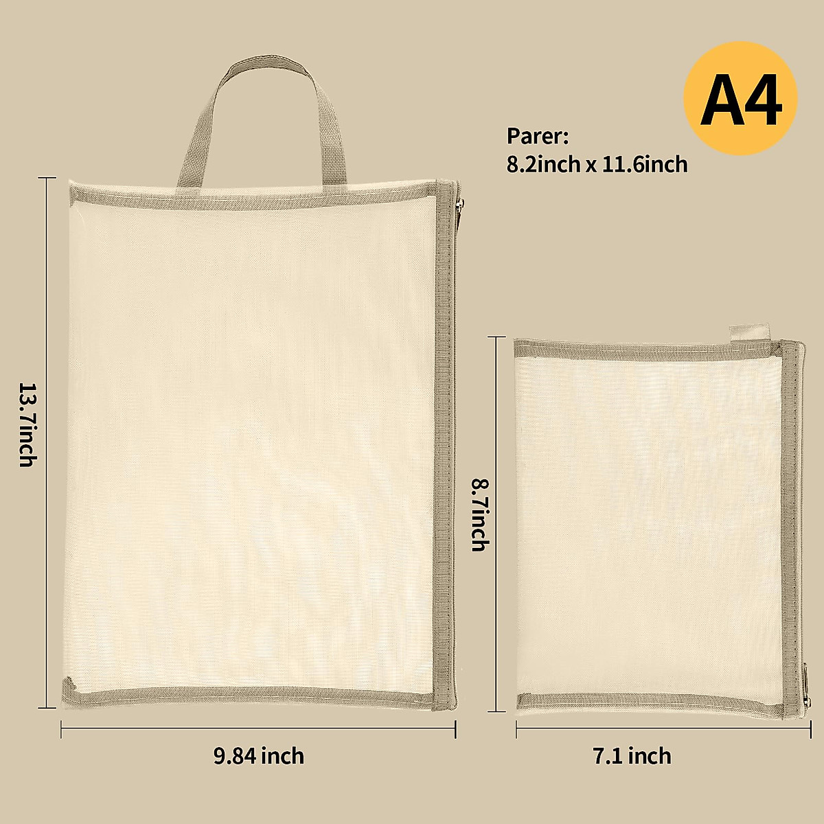 Luweetop 10 Pack Colored Double-Layer Mesh Zipper Pouch Bags(5Pcs A4+5Pcs A5), Nylon Building Block Sets Toy Storage & Organization, Breathable See Through Pouch with Handle for School Office Games