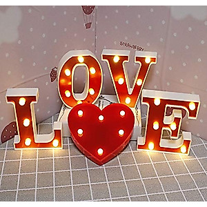 LED Marquee Letter Lights 26 Alphabet Light Up letters with Battery Power Red Sign LED Wall for Home Bar Festival Christmas Lamp Night Light Birthday Party Wedding Decorative