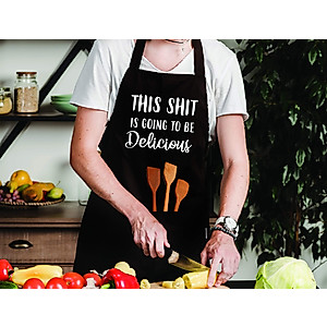 This is Going to be Delicious Apron Funny Apron with Pockets Gift for Men Women | Christmas / Thanksgiving Gift BBQ Grill Cooking Gift for Husband / Dad | Chef Kitchen Black Apron with pockets