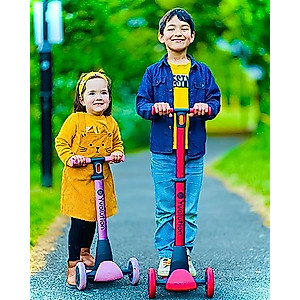 Yvolution Y Glider Nua | Three Wheel Foldable Kick Scooter for Kids with Storage Accessory for Children Ages 3+ Years (Blue)