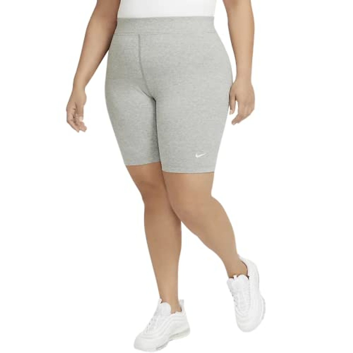 Nike Women's Sportswear Essential Mid-Rise Bike Shorts (Plus Size), Dark Grey Heather/White, 1X
