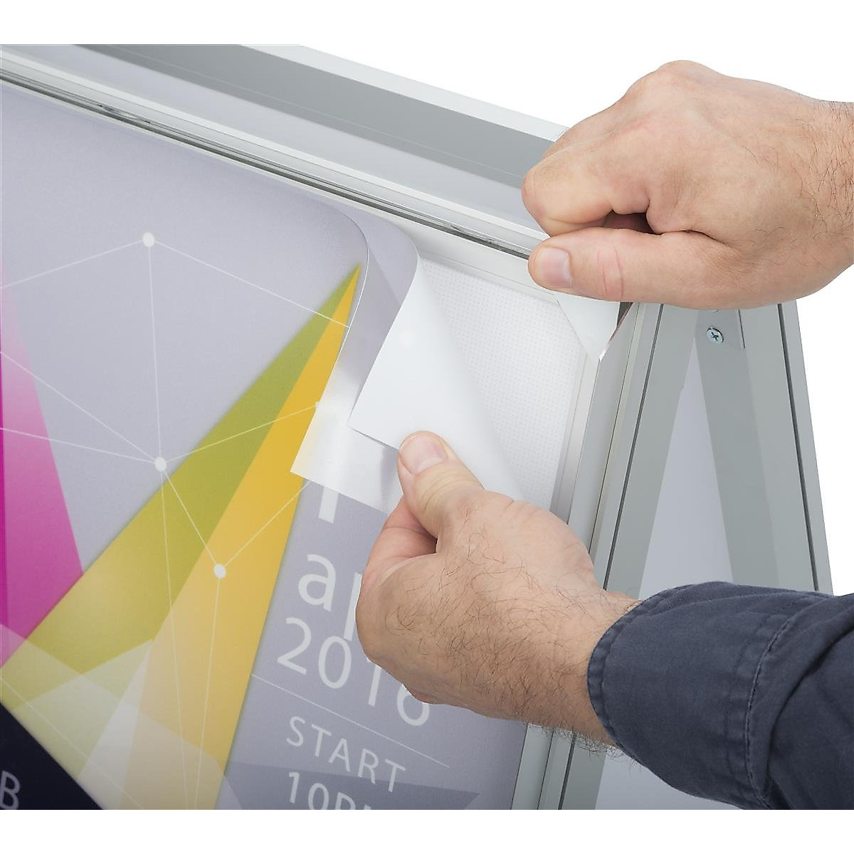 Displays2go Illuminated Sandwich Boards, Double Sided, Aluminum Construction, PVC Lens – Silver Finish (LEDABRD28)