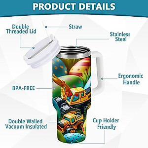 Maunzc 30 oz Tumbler with Handle and Straw, Insulated Stainless Steel Travel Mug with Lid for Coffee, Iced Tea, Water, Gift for Men Women (Easter Eggs in Grass)