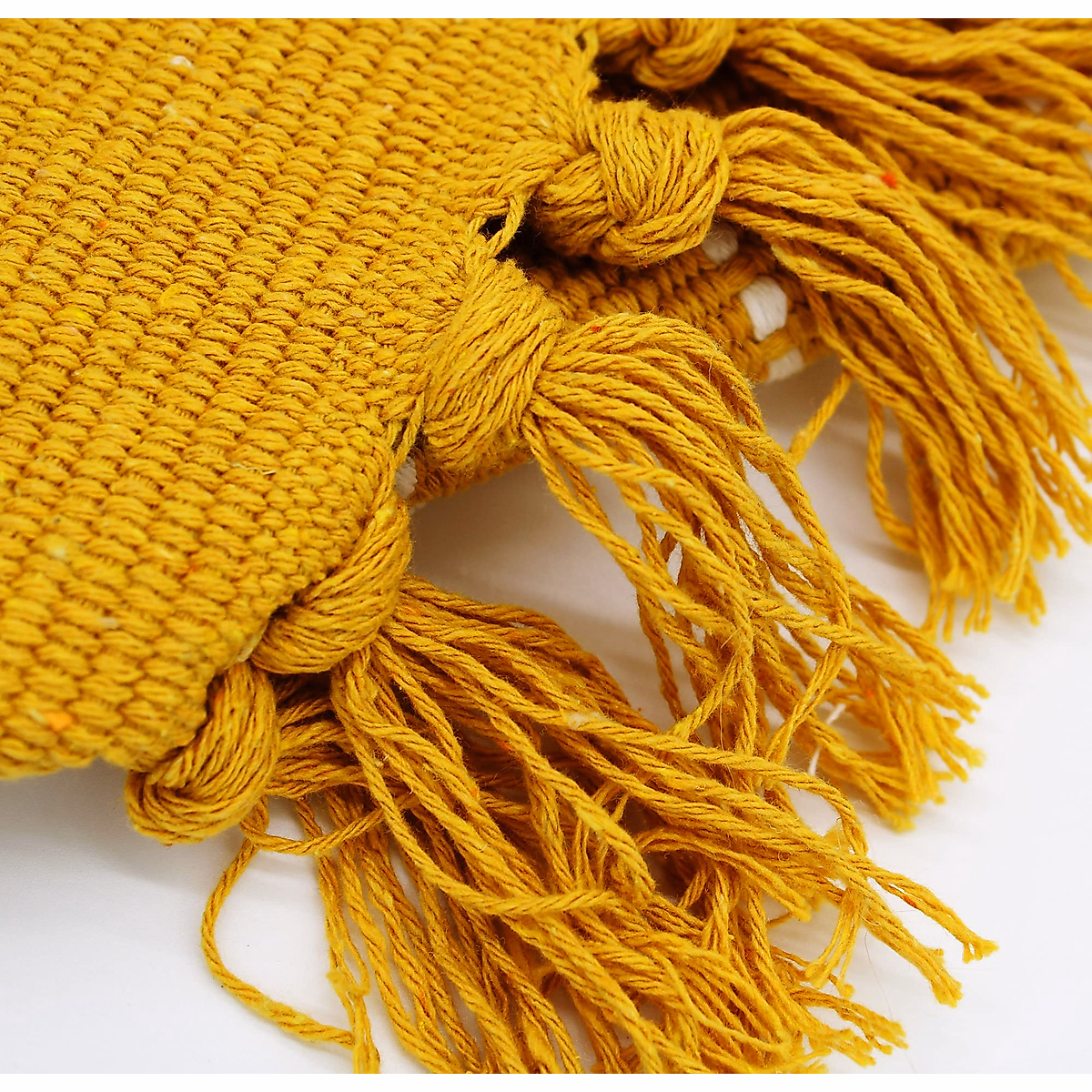 Wolala Home Bohemian Geometric Mustard Rug Hand Woven Cotton Rugs Entry Way Rug Rag Rug with Tassels and Non-Slip Mats Modern Floor Mat for Door Porch Kitchen 2x3 Feet,Machine Washable Yellow