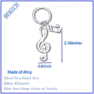 BEKECH Music Jewelry Music Themed Music Clef Pendant Music Note Charm Keychain Musical Jewelry Gift for Musician Music Teacher Music Lover (silver)