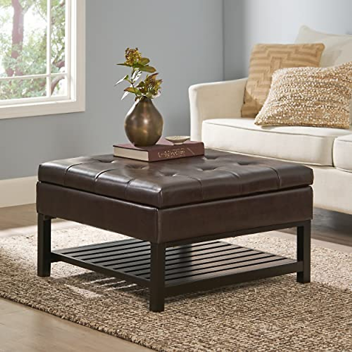 Christopher Knight Home Miriam Ottoman with Storage and Bottom Rack, Brown