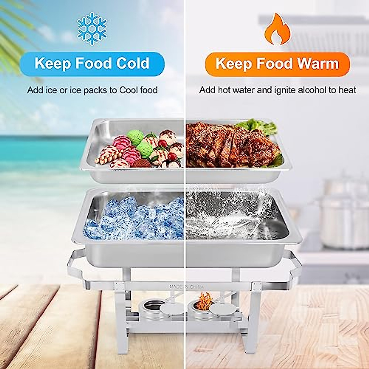 4 Pack Chafing Dish Buffet Set 8 Qt Stainless Steel Complete Chafer Set Catering Warmer Set with Water Pan, Fuel Holder for Parties, Dinners, Catering, Buffet and Weddings